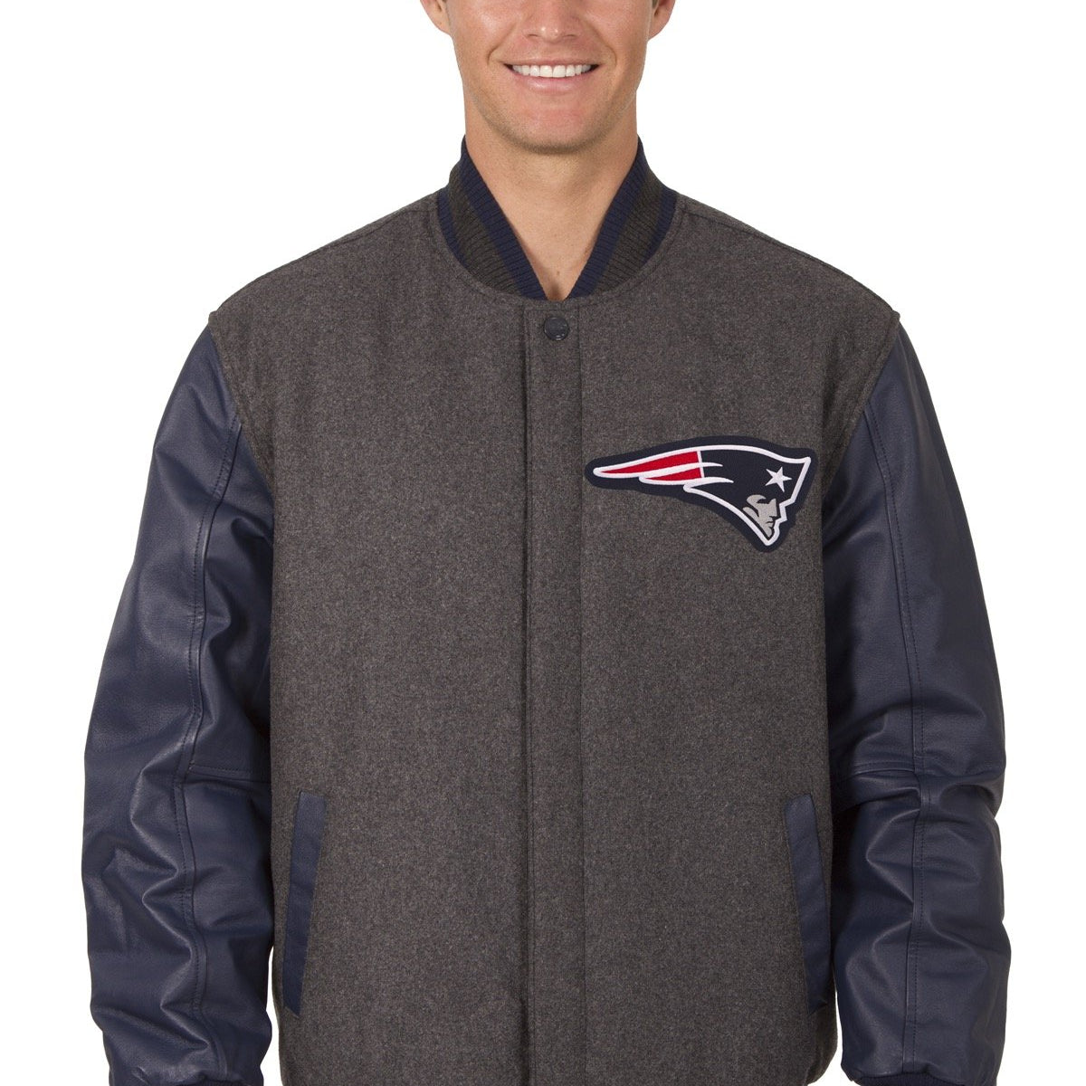 New England Patriots Reversible Wool and Leather Jacket (Front and Bac ...